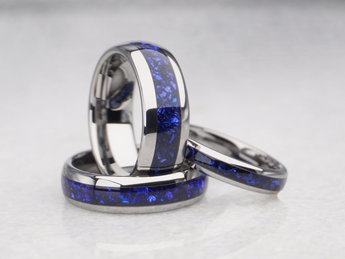 Matching Silver Tungsten Rings with Blue Lab Sapphire - 4MM, 6MM, 8MM ...