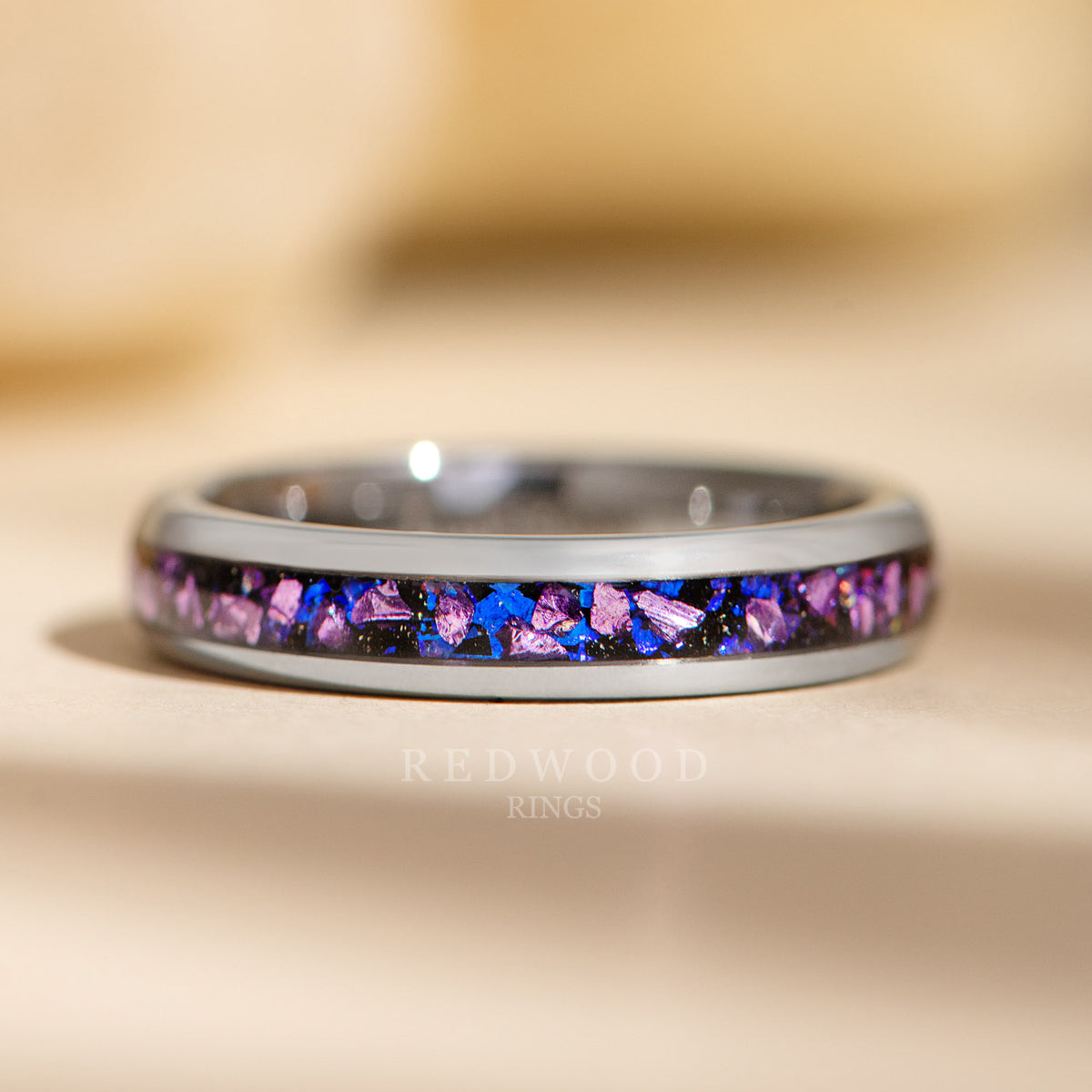 Silver Tungsten Ring with Purple Lab-Created Alexandrite - 4MM ...