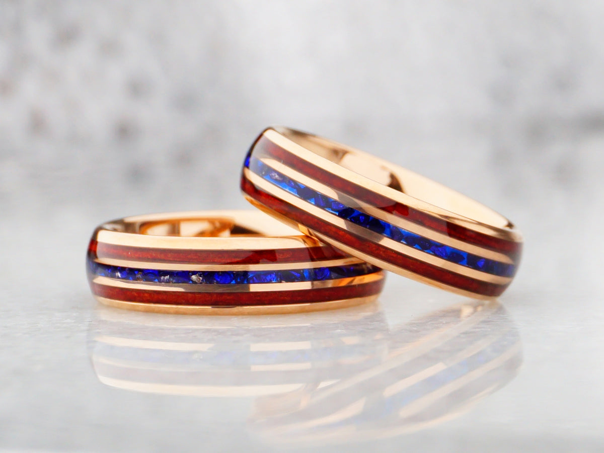 Rose Gold Redwood Ring, Blue Lab Sapphire and Sequoia Inlays - 6MM ...