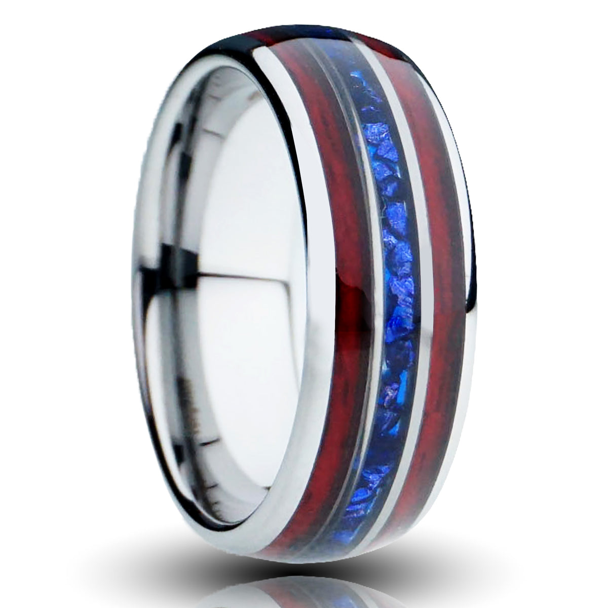 Red White and Blue Ring, Sequoia and Blue Lab-Created Sapphire Inlays ...