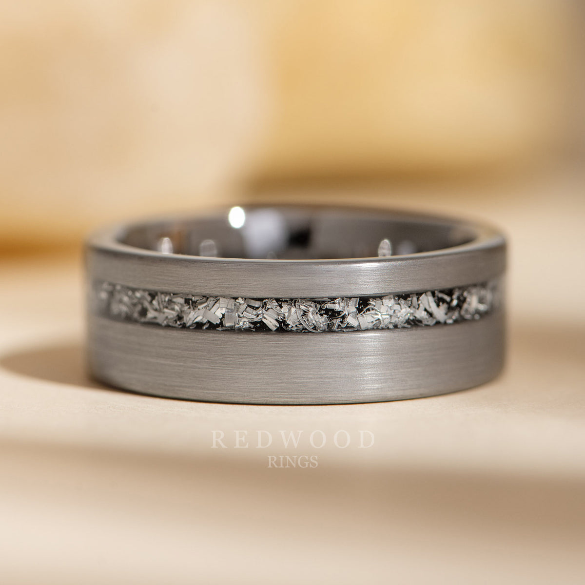 Silver Tungsten Ring With Meteorite Inlay - 8MM – Redwood Rings