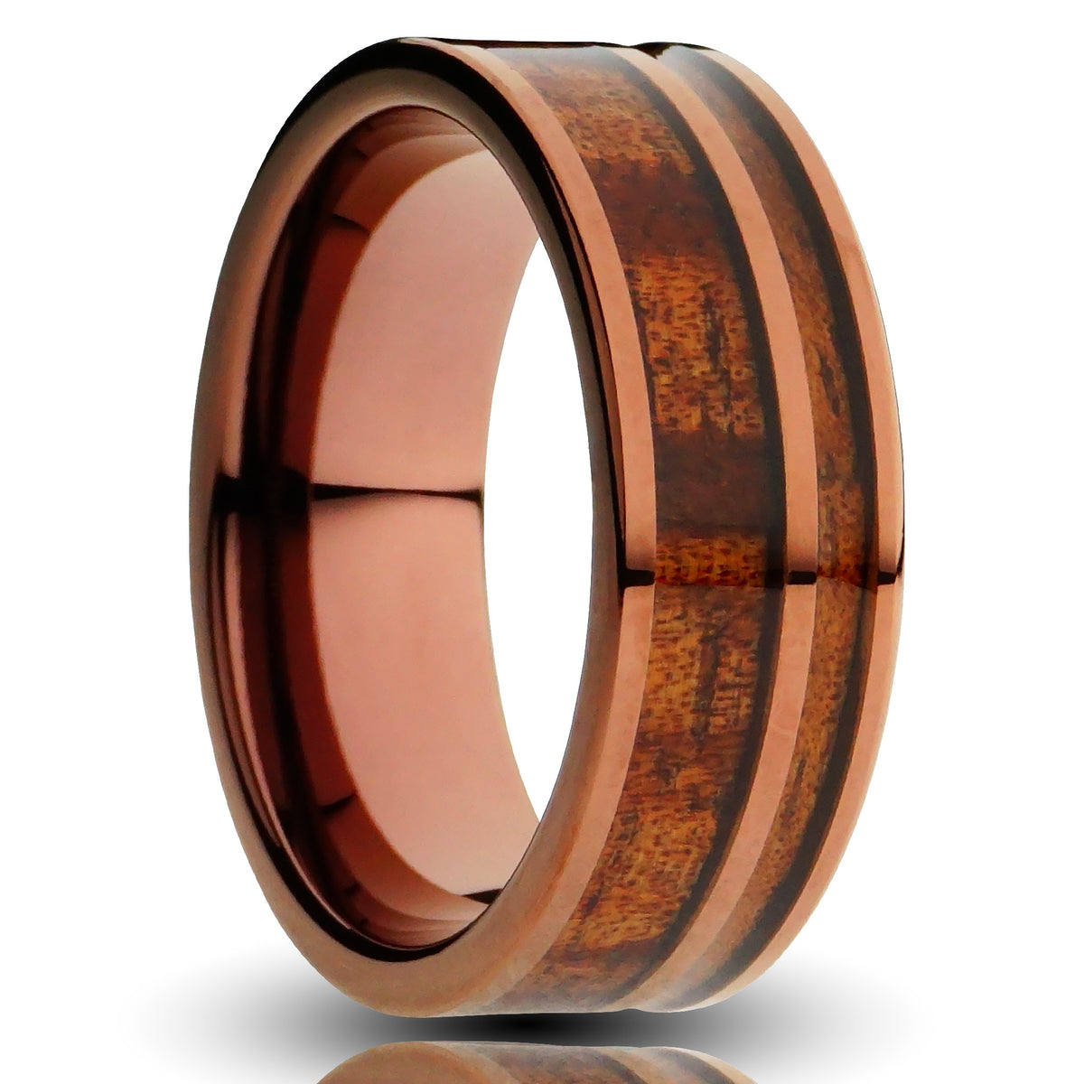Brown Tungsten Ring With Dual Koa Wood Inlay - 8MM – Redwood Rings