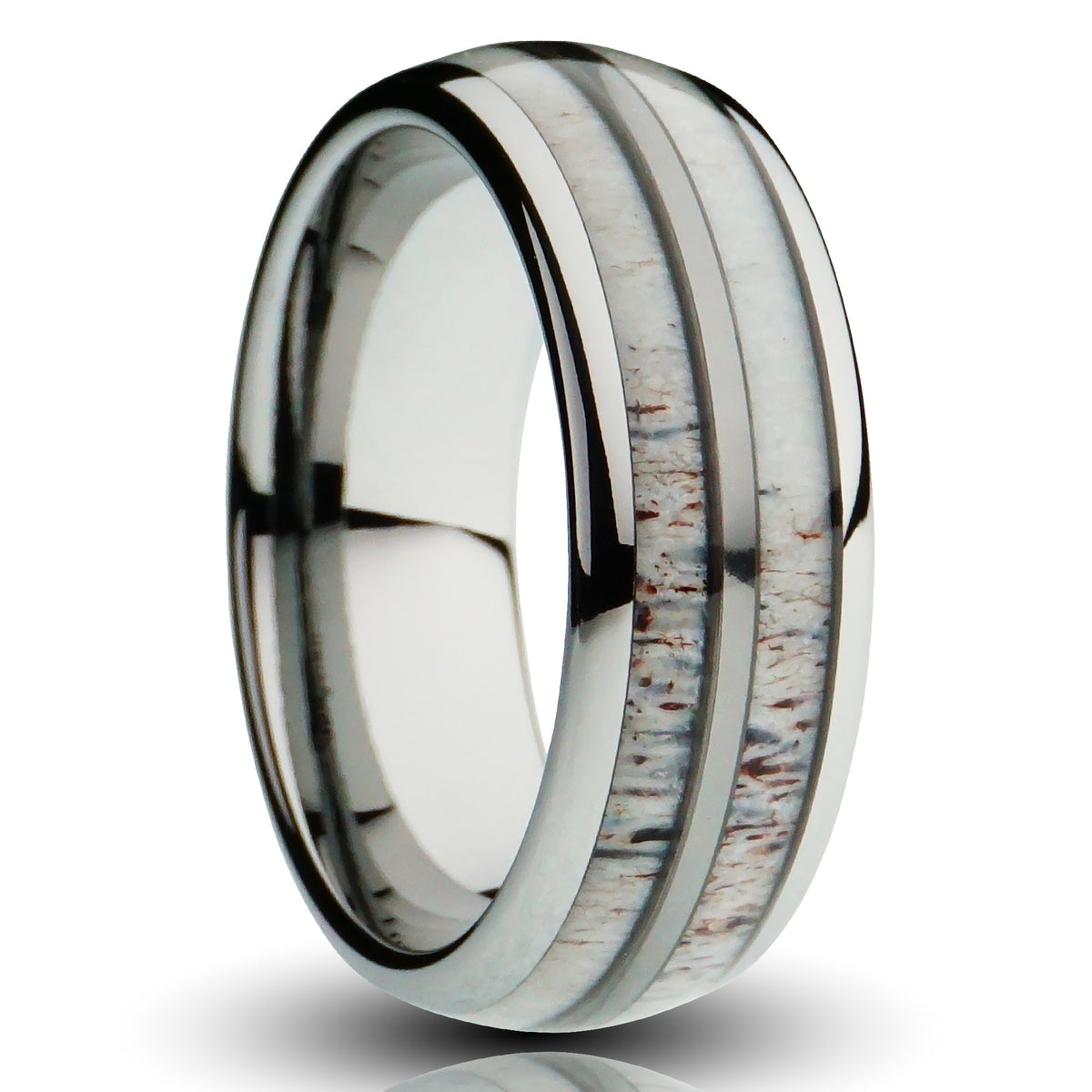 Silver Tungsten Ring, with Dual Antler Inlay - 8MM – Redwood Rings