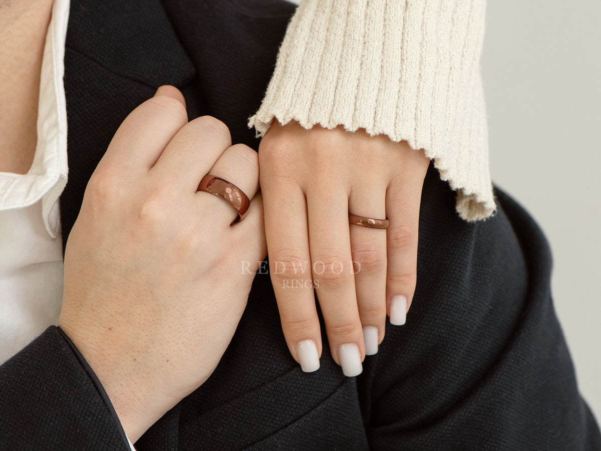 Matching Brown Polished Tungsten Rings - 4MM, 6MM, 8MM – Redwood Rings