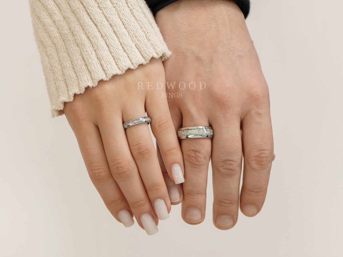 Matching Silver Tungsten Rings with White Lab Diamond Inlay - 4MM, 6MM ...