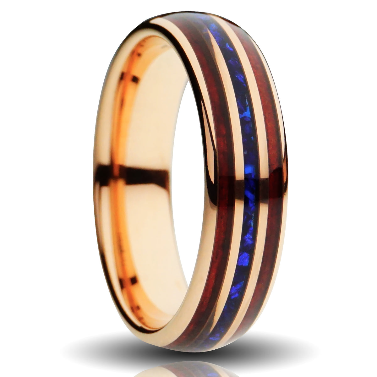 Rose Gold Redwood Ring, Blue Lab Sapphire and Sequoia Inlays - 6MM ...
