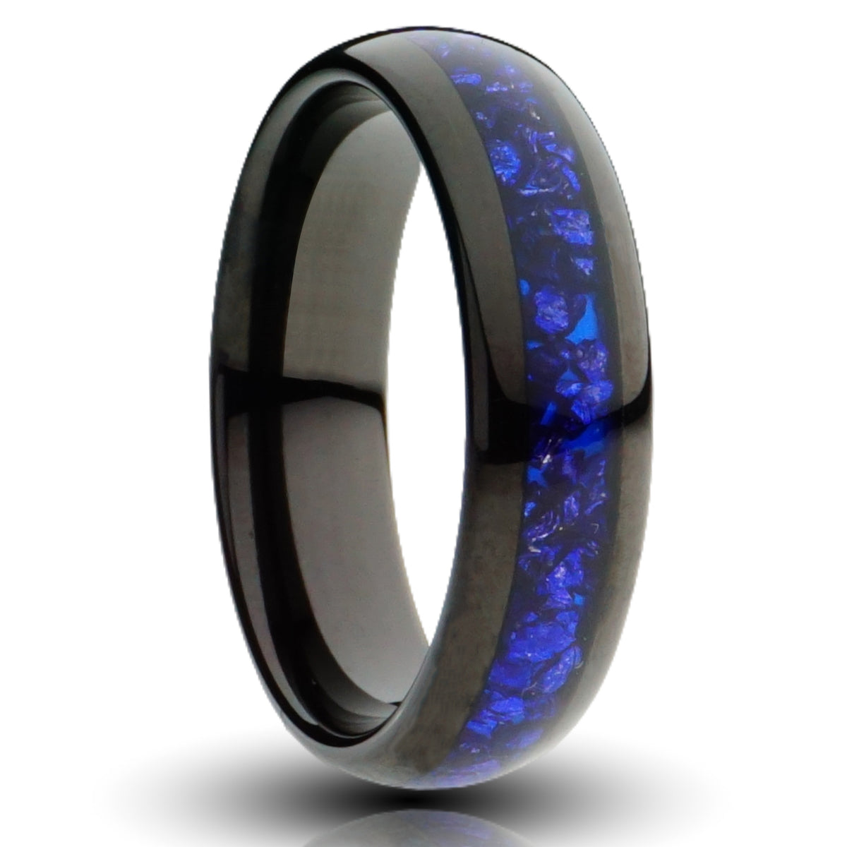 Black Tungsten Ring with Blue Lab-Created Sapphire Inlay - 6MM ...