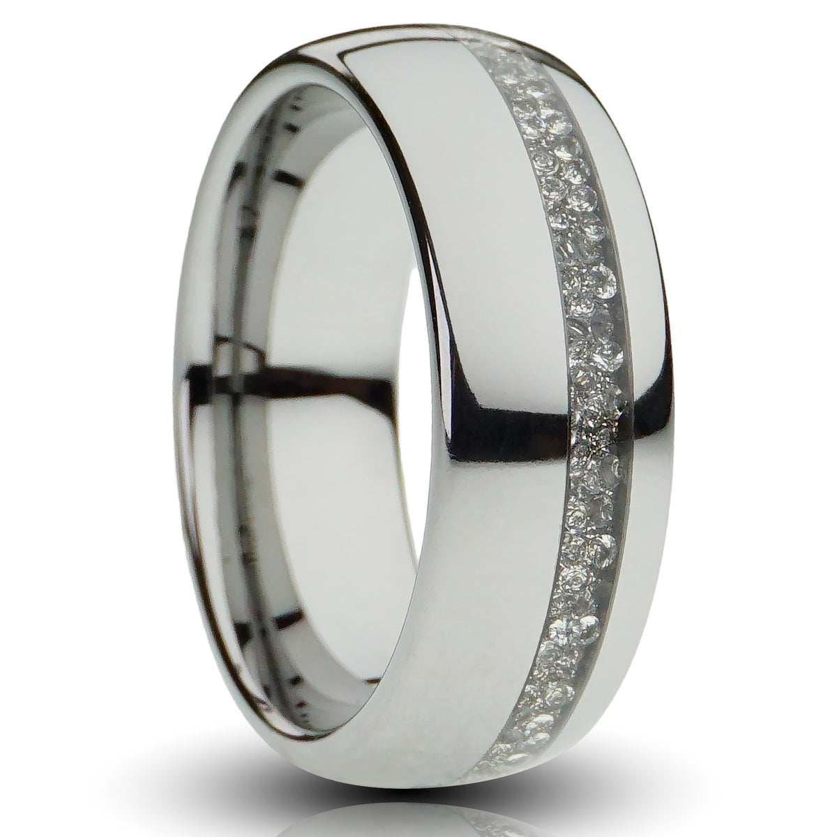 Silver Tungsten Ring With Lab-Grown Diamond Strip - 8MM – Redwood Rings