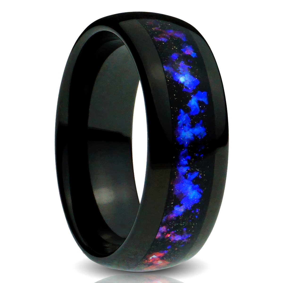 The Galaxy Tungsten Ring, Polished Black with Nebula inlay - 8MM ...
